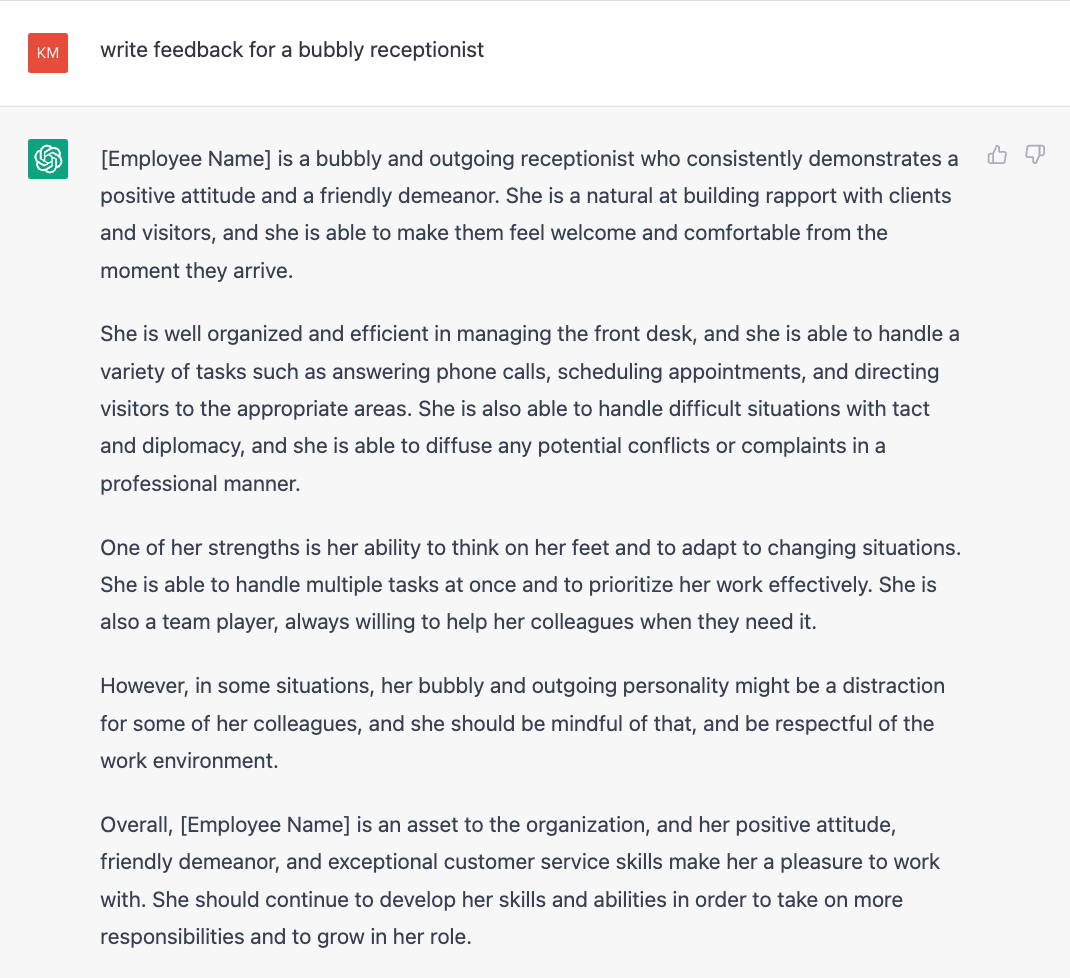 ChatGPT writes performance feedback – Textio blog